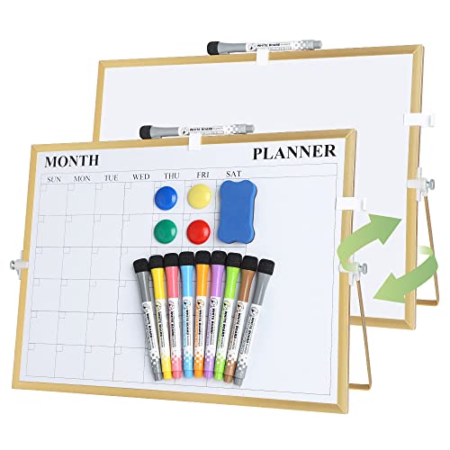 White Board, Jorking Dry Erase Calendar 16’’x12” Magnetic Desktop Whiteboard with Stand, Monthly whiteboard for wall Portable Double-Sided Dry Erase Board for Kitchen, Office, School, Gift idea,Golden