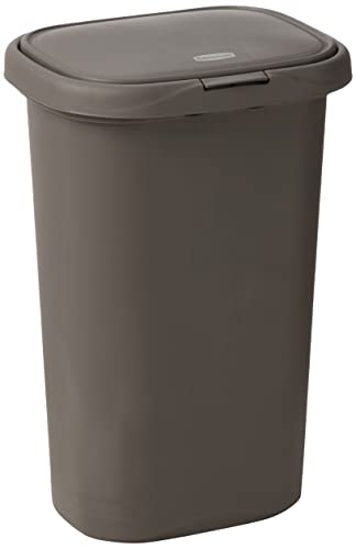 Rubbermaid Spring Top Kitchen Bathroom Trash Can with Lid, 13 Gallon Gray Plastic Garbage Bin, 49.2-liter