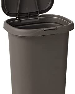 Rubbermaid Spring Top Kitchen Bathroom Trash Can with Lid, 13 Gallon Gray Plastic Garbage Bin, 49.2-liter