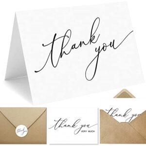 Thank You Cards with Kraft Envelopes & Stickers (Bulk 100-Pack), 5 x 3.75 Inch Minimalist Design Thank You Blank Notes for Engagement, Wedding, Baby Shower, Graduation, Bridal Shower, Business, Funeral (White)