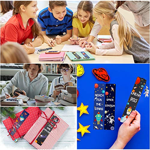 Space Theme Bookmarks with Metal Charms Planet Rocket Space Ship Theme Colorful Bookmarks Inspirational Quotes Bookmarks Cards for Space Party Favors Kids Boys Girls Adults Encouragement(24 Pieces)