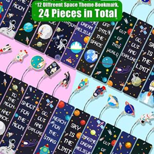 Space Theme Bookmarks with Metal Charms Planet Rocket Space Ship Theme Colorful Bookmarks Inspirational Quotes Bookmarks Cards for Space Party Favors Kids Boys Girls Adults Encouragement(24 Pieces)