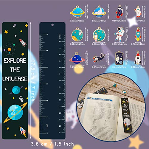 Space Theme Bookmarks with Metal Charms Planet Rocket Space Ship Theme Colorful Bookmarks Inspirational Quotes Bookmarks Cards for Space Party Favors Kids Boys Girls Adults Encouragement(24 Pieces)