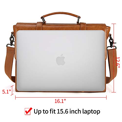 Leather Mens Messenger Bag Vintage 15.6 Inch Waterproof Leather Laptop Briefcase Large Satchel Shoulder Bag Retro Office College Computer Laptop Bag, Brown