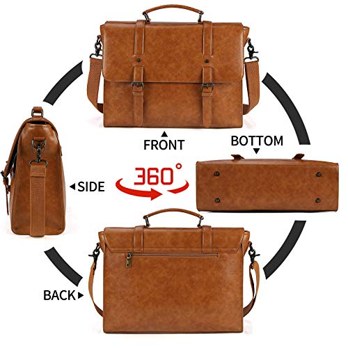 Leather Mens Messenger Bag Vintage 15.6 Inch Waterproof Leather Laptop Briefcase Large Satchel Shoulder Bag Retro Office College Computer Laptop Bag, Brown