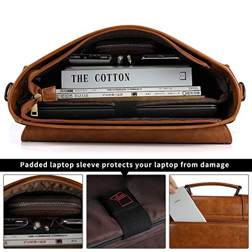 Leather Mens Messenger Bag Vintage 15.6 Inch Waterproof Leather Laptop Briefcase Large Satchel Shoulder Bag Retro Office College Computer Laptop Bag, Brown