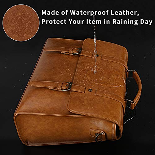 Leather Mens Messenger Bag Vintage 15.6 Inch Waterproof Leather Laptop Briefcase Large Satchel Shoulder Bag Retro Office College Computer Laptop Bag, Brown