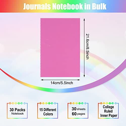 EOOUT 30pcs A5 Journals Notebooks Bulk, Ruled Lined Journal for Writing, 5.5" X 8.5", 60 Pages, for Kids, Office Supplies, School Supplies, 15 Colors