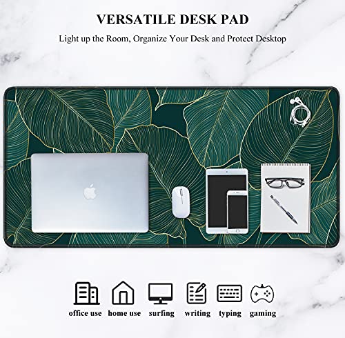 Auhoahsil Extended Mouse Pad, XXL Gaming Mouse Pads, Large Big Mousepad Laptop Computer Keyboard Mat Desk Pad with Non-Slip Base Stitched Edge for Gaming Office, 35.5 x 15.7 inch, Tropical Leaves