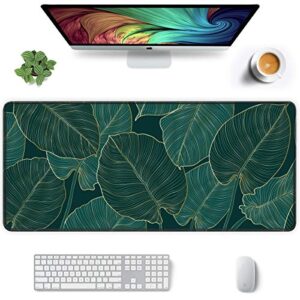 auhoahsil extended mouse pad, xxl gaming mouse pads, large big mousepad laptop computer keyboard mat desk pad with non-slip base stitched edge for gaming office, 35.5 x 15.7 inch, tropical leaves