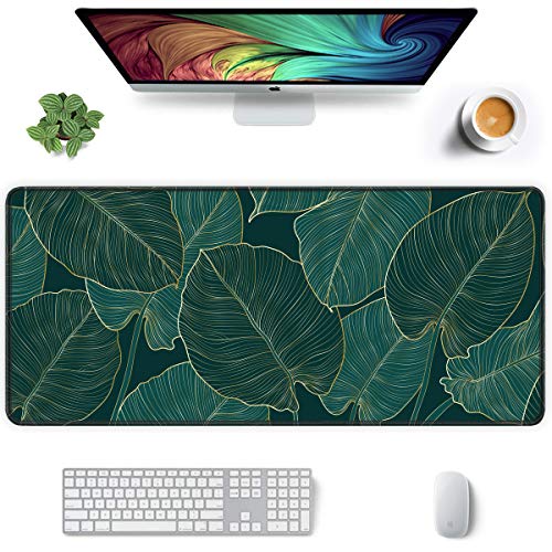 Auhoahsil Extended Mouse Pad, XXL Gaming Mouse Pads, Large Big Mousepad Laptop Computer Keyboard Mat Desk Pad with Non-Slip Base Stitched Edge for Gaming Office, 35.5 x 15.7 inch, Tropical Leaves