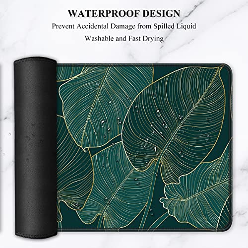 Auhoahsil Extended Mouse Pad, XXL Gaming Mouse Pads, Large Big Mousepad Laptop Computer Keyboard Mat Desk Pad with Non-Slip Base Stitched Edge for Gaming Office, 35.5 x 15.7 inch, Tropical Leaves