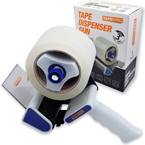 Tape King Packing Tape with Dispenser - 3-Inch-Wide Handheld Tape Gun w/Extra Roll of Packaging Tape for Sealing, Storing and Shipping Boxes