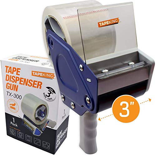 Tape King Packing Tape with Dispenser - 3-Inch-Wide Handheld Tape Gun w/Extra Roll of Packaging Tape for Sealing, Storing and Shipping Boxes