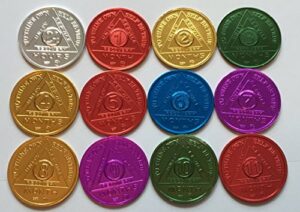 set of 12 recovery aa medallion / coins bsp 24hr-11mo commemorative