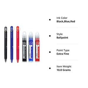 Pilot FriXion Ball Knock Retractable Erasable Gel Ink Pens, Extra Fine Point 0.5mm, Black/Blue/Red Ink, 3 Pens & 9 Refills Value Set