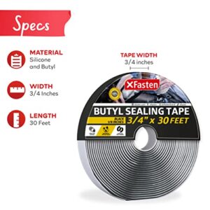 Butyl Sealing Tape, Black, 1/8-In x 3/4-In x 30-Foot Plumbers Putty Tape, RV Sealant Tape, Butyl Rubber for Boat Sealing, EDPM Butyl Tape RV - XFasten