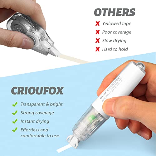 CRIOUFOX Refillable Correction Tape, Retractable White Out Tape, 4 Pcs Easy to Use Applicator for Instant white out correction tape, White Out for Shoocl Office