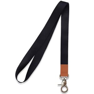 honzuen long neck lanyard leather keychains with metal clasp, sturdy durable women men id badge lanyard, neck lanyard strap ideal for car keys, card holder, whistle, keychain, wallet