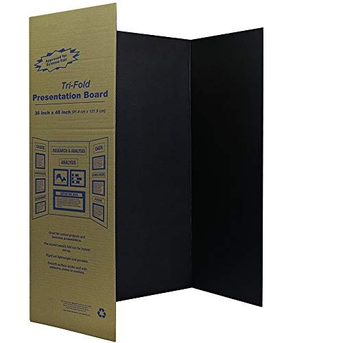 Black Tri-Fold Presentation Board 36" x 48" Corrugated Tabletop Display Exhibition Board Lightweight and Portable with Smooth Surface Great for School Projects and Business presentations - by Emraw