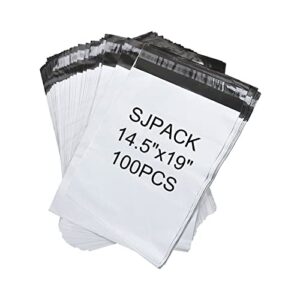 sjpack 100pcs 14.5×19 poly mailers 2.5 mil envelopes shipping bags with self sealing strip, white poly mailers