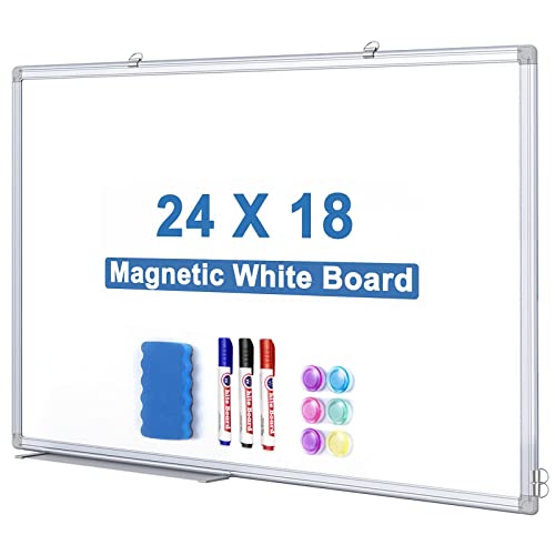 Magnetic White Board for Wall 24 X 18 Inches, White Board Dry Erase Board Hanging Whiteboard with Aluminum Frame for Office Home