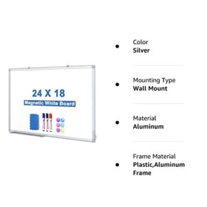 Magnetic White Board for Wall 24 X 18 Inches, White Board Dry Erase Board Hanging Whiteboard with Aluminum Frame for Office Home