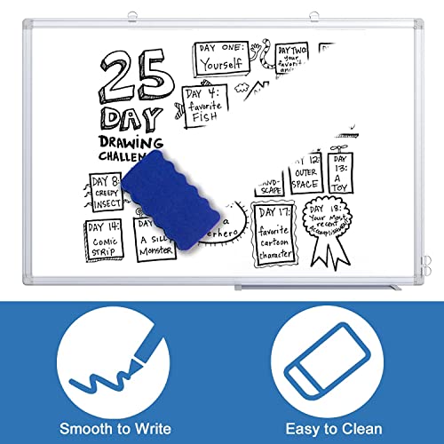 Magnetic White Board for Wall 24 X 18 Inches, White Board Dry Erase Board Hanging Whiteboard with Aluminum Frame for Office Home