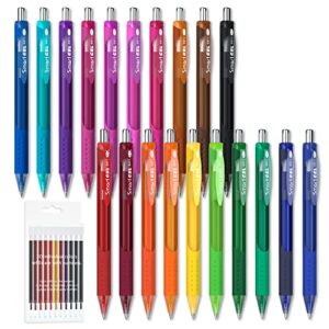 smart color art 40 pack set, 20 colored gel pens with 20 matched refills, medium point retractable gel ink pens with comfortable grip, great for journal notebook planner in school office