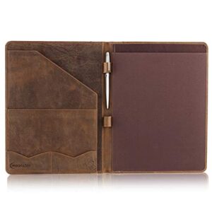 leather portfolio professional organizer padfolio – resume folder with luxury pen, stylish document folio for letter size writing pad w/ business card holder, portfolios for men & women moonster®