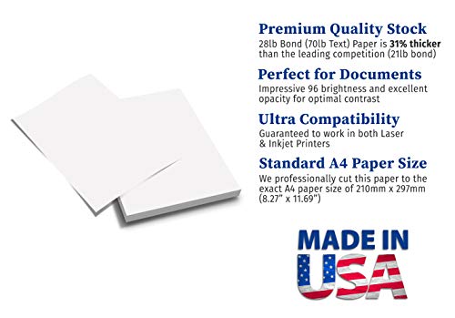 Premium A4 (8.3"x 11.7") Printer Paper - 28lb Bond / 70lb Text (105 gsm) Bright White Paper (40 Sheets)