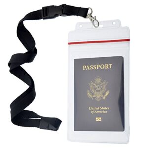 passport holders – 2 pack – heavy duty water and tear resistant resealable sleeves & premium breakaway lanyard – 4x6 insert for vaccination cards, cruise, travel, and beach vacation documents (black)