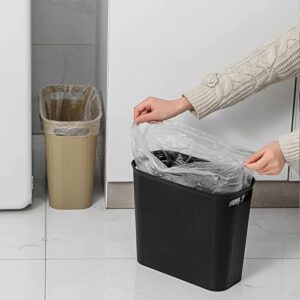 rejomiik Small Trash Can, 3.5 Gallon Garbage Can Slim Waste Basket Plastic Trash Bin Container with Handles for Bathroom, Bedroom, Office, Home, Dorm Room, Kitchen, Rectangular Black