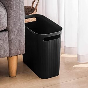 rejomiik Small Trash Can, 3.5 Gallon Garbage Can Slim Waste Basket Plastic Trash Bin Container with Handles for Bathroom, Bedroom, Office, Home, Dorm Room, Kitchen, Rectangular Black