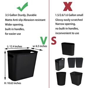 rejomiik Small Trash Can, 3.5 Gallon Garbage Can Slim Waste Basket Plastic Trash Bin Container with Handles for Bathroom, Bedroom, Office, Home, Dorm Room, Kitchen, Rectangular Black