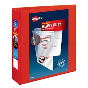 avery heavy duty view 3 ring binder, 2″ one touch ezd ring, holds 8.5″ x 11″ paper, 1 red binder (79225)