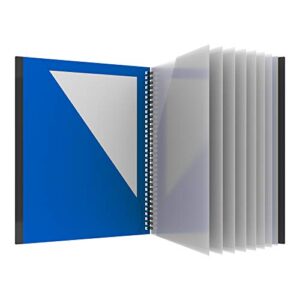 oxford 10 pocket folder, sturdy plastic spiral portfolio, anti-tear edges, 8 clear pockets, 2 diagonal interior pockets, letter size, blue (89331)