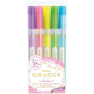 zebra glitter highlighter, kirarich, 5 color set (4901681512102)