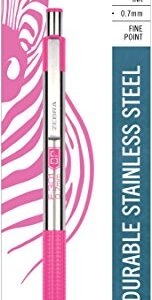 Zebra Pen F-301 Retractable Ballpoint Pen, Stainless Steel Barrel with BCA Pink Accents, Fine Point, 0.7mm, Black Ink, 1-Pack