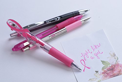 Zebra Pen F-301 Retractable Ballpoint Pen, Stainless Steel Barrel with BCA Pink Accents, Fine Point, 0.7mm, Black Ink, 1-Pack