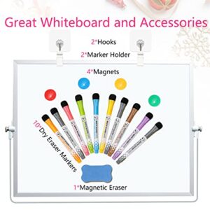 Gomimeor Dry Erase Board, 16" x 12" Magnetic Desktop Whiteboard with Stand,10 Markers, 4 Magnets, 1 Eraser, Portable Double-Sided White Board for Kids Desk, Small White Board, Small Dry Erase Board