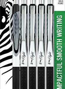 Zebra Pen Z-Grip Flight Retractable Ballpoint Pen, Bold Point, 1.2mm, Black Ink, 5-Count