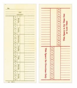 adams time cards, weekly, 2-sided, overtime format, 3-3/8″ x 8-1/4″, manila, green/red print, 200-count (9660-200)