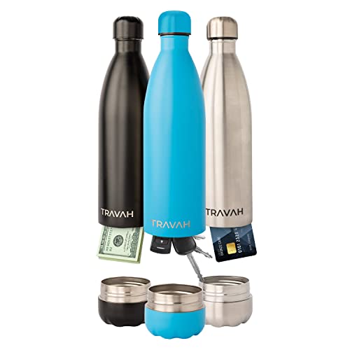 Diversion Safe Water Bottle Can Hidden Bottom for Valuables 17ounce Liquid Capacity and Dry Storage Compartment Stainless Steel Vacuum Insulated Leak Proof Smell Proof Bag Included (Light Blue)