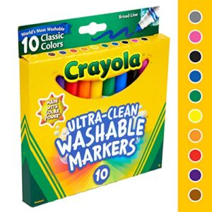 Crayola Ultra Clean Washable Markers, Broad Line, Classic Colors, 10 Count