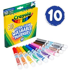 Crayola Ultra Clean Washable Markers, Broad Line, Classic Colors, 10 Count