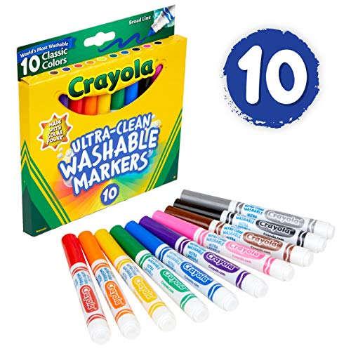 Crayola Ultra Clean Washable Markers, Broad Line, Classic Colors, 10 Count