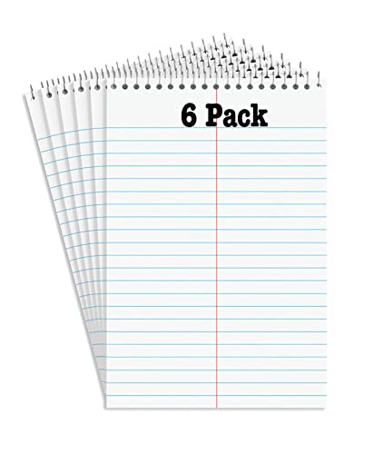 Steno Pads Notebooks, Top Bound Spiral Steno Book -Stenos Note Pads Gregg Ruled, White, 80 Sheets Per Steno Notepad - 6 x 9 Inch - Great for Note-taking and Making To-do Lists - 6 Pack