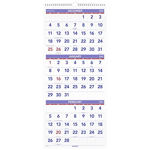 AT-A-GLANCE 2023 Wall Calendar Planner, 14 Month, Paper, 12" x 27", Large, Vertical, 3 Month Reference (PM1128)