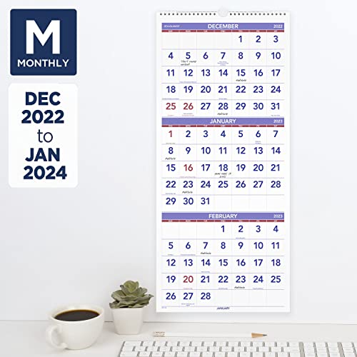 AT-A-GLANCE 2023 Wall Calendar Planner, 14 Month, Paper, 12" x 27", Large, Vertical, 3 Month Reference (PM1128)